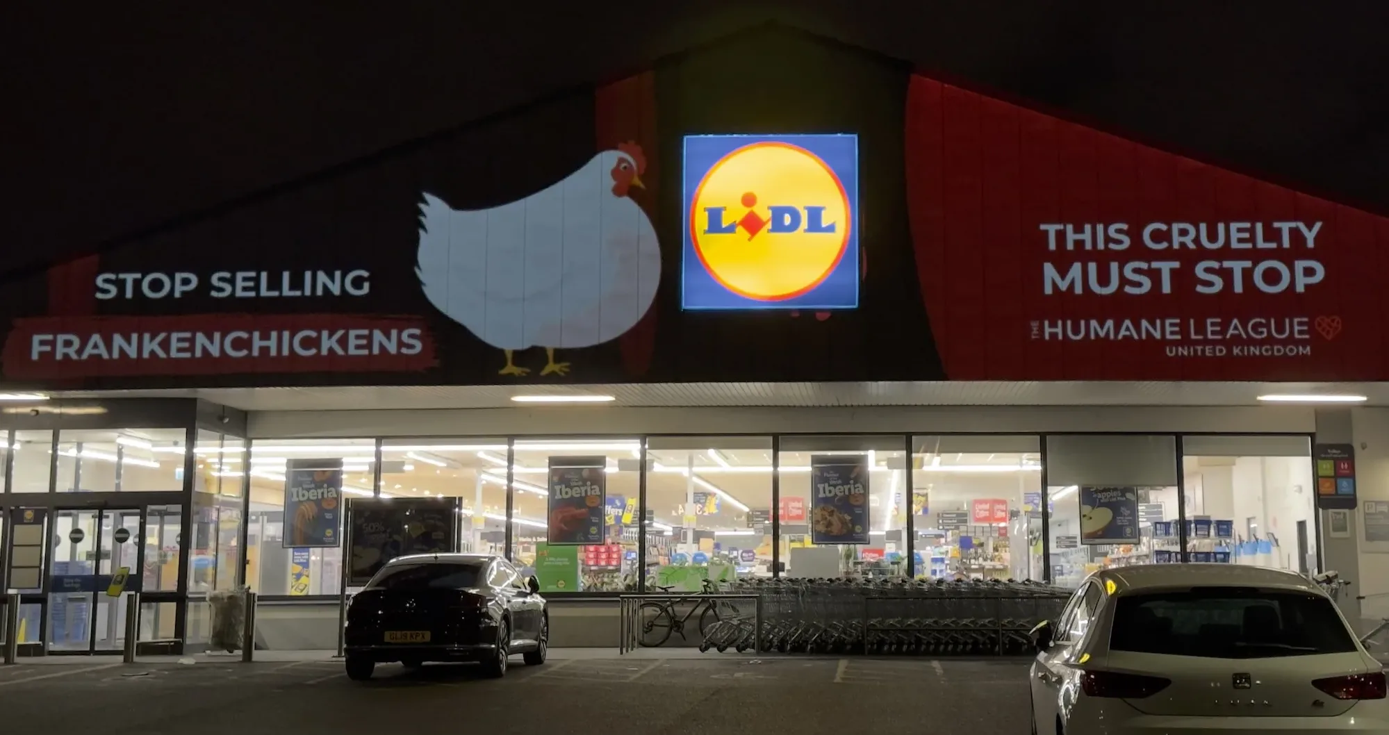 Animal activists hijack Lidl shop fronts in southwest London with ...