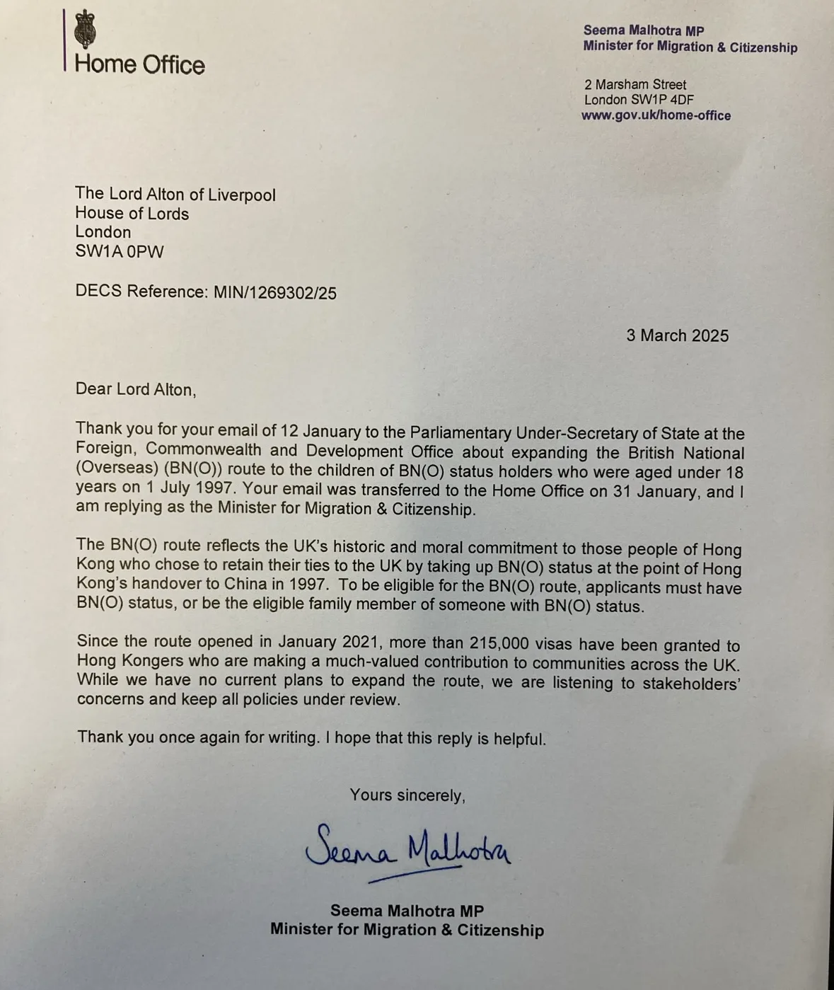 Reopening the BN(O) scheme: A perspective on the UK Home Office's reply ...