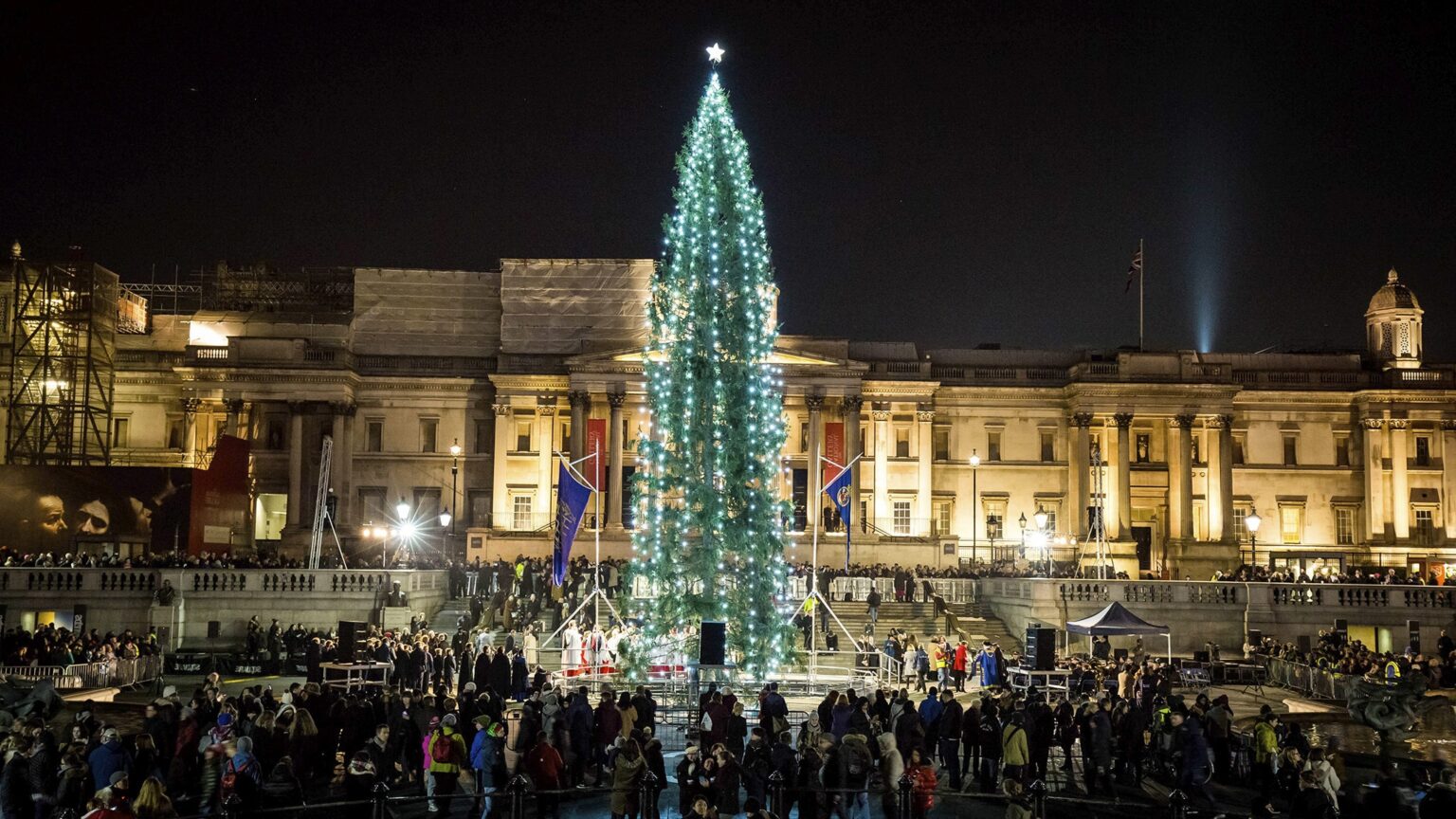 Norway’s Christmas tree lights up Trafalgar Square as London marks the start of the festive ...